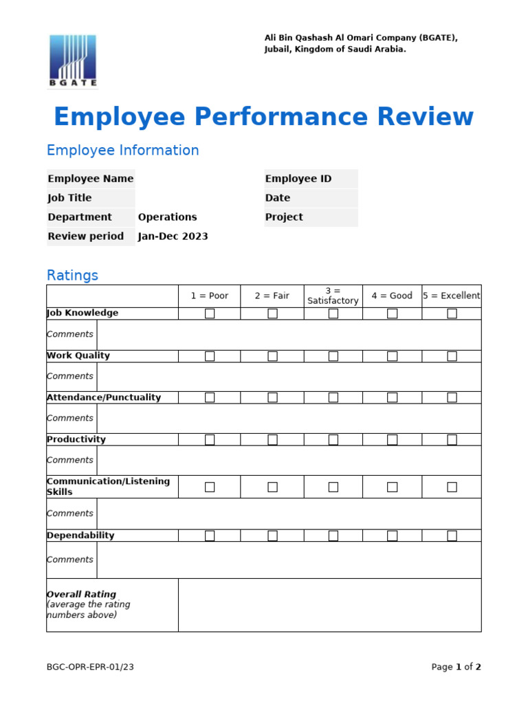 Employee Performance Review - General | PDF