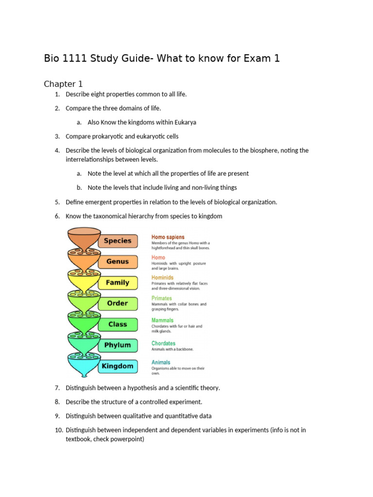 Bio 1111 Exam 1 Study Guide | PDF | Chemical Bond | Proteins