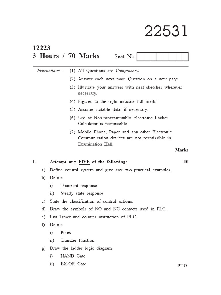Question Paper Winter 2022 | PDF | Programmable Logic Controller ...