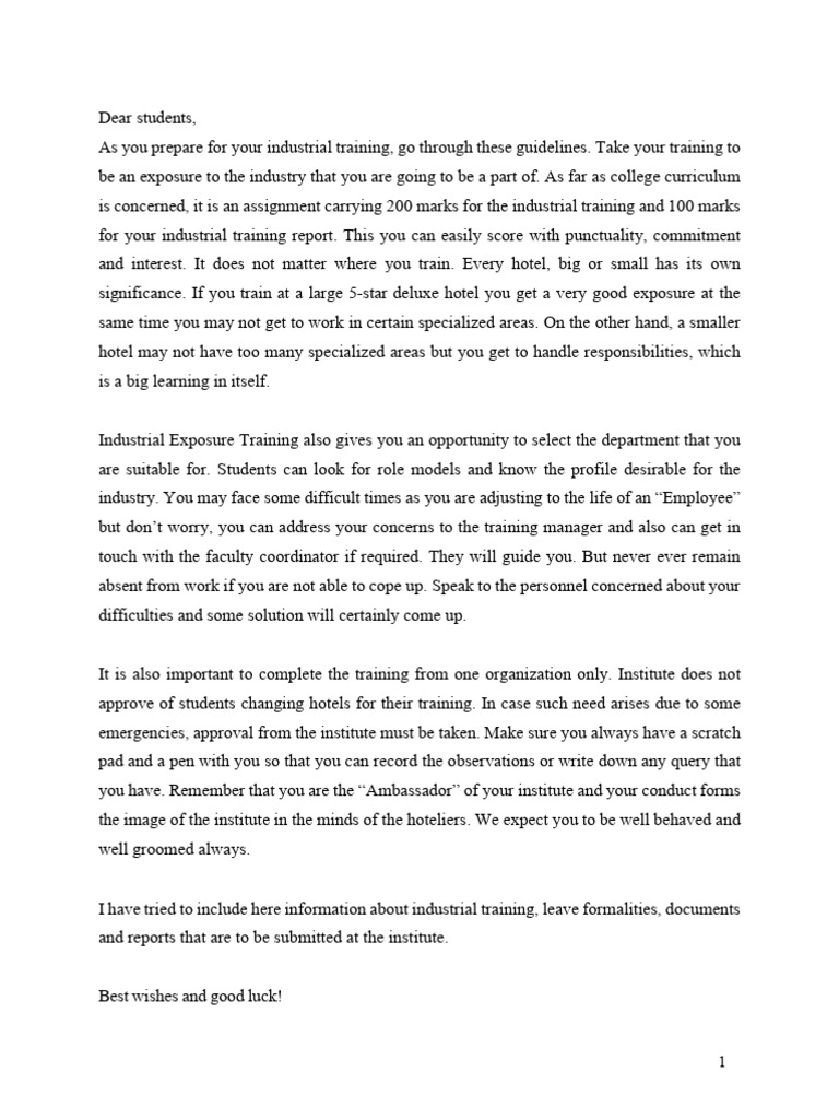 Industrial Training Rule Book | PDF | Chef