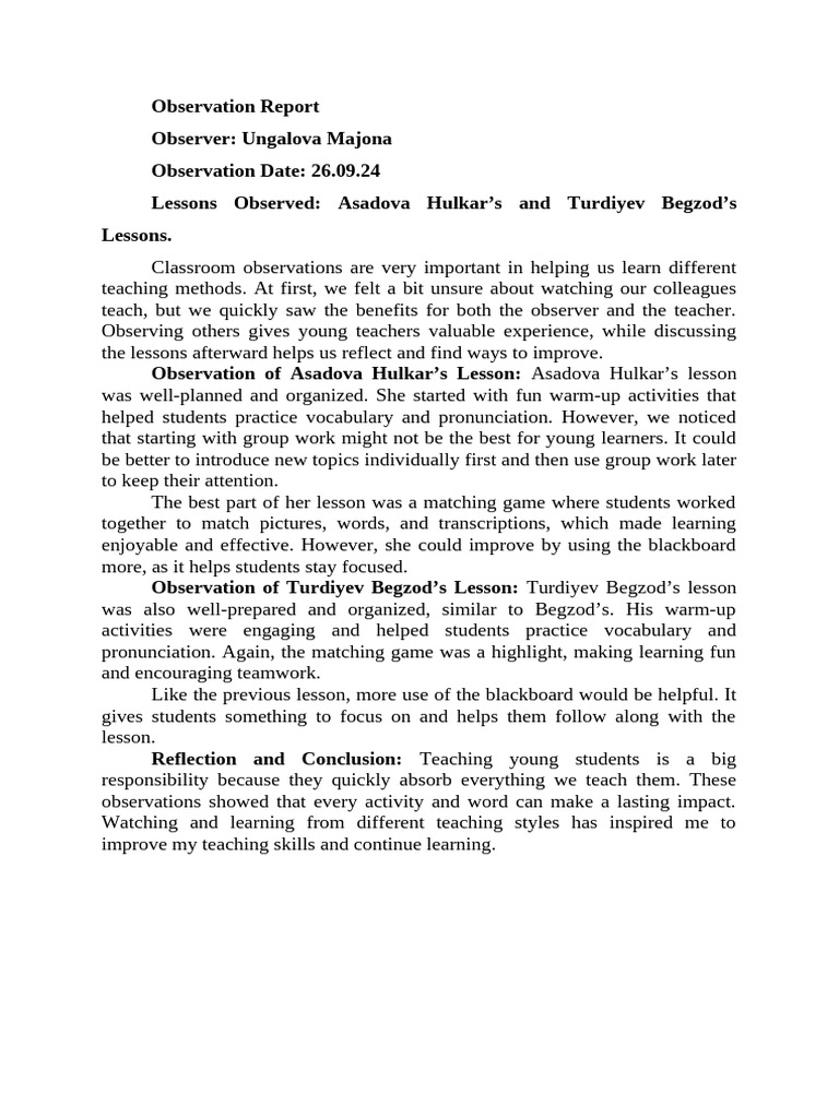 Observation Report | PDF