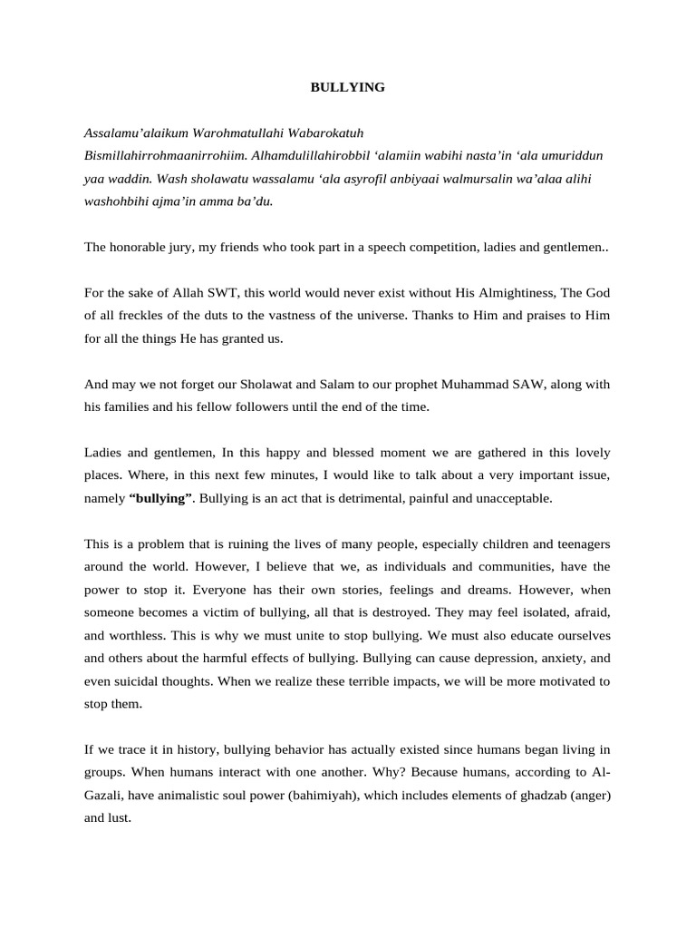 Bullying English Speech | PDF | Bullying