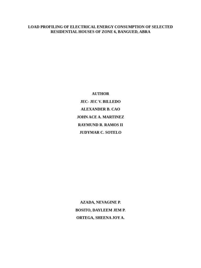 Load Profiling of Electrical Energy Consumption of Selected Residential Houses of Zone 6 | PDF ...