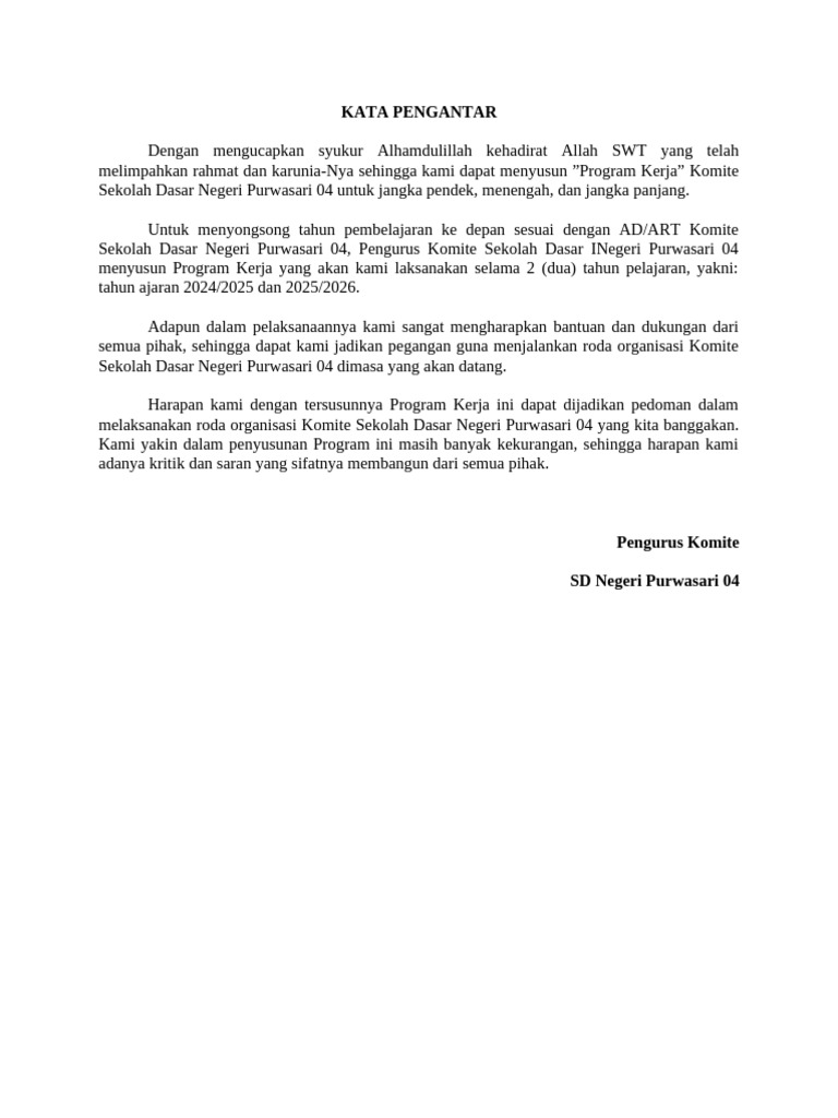 Program Kerja Komite SD | PDF