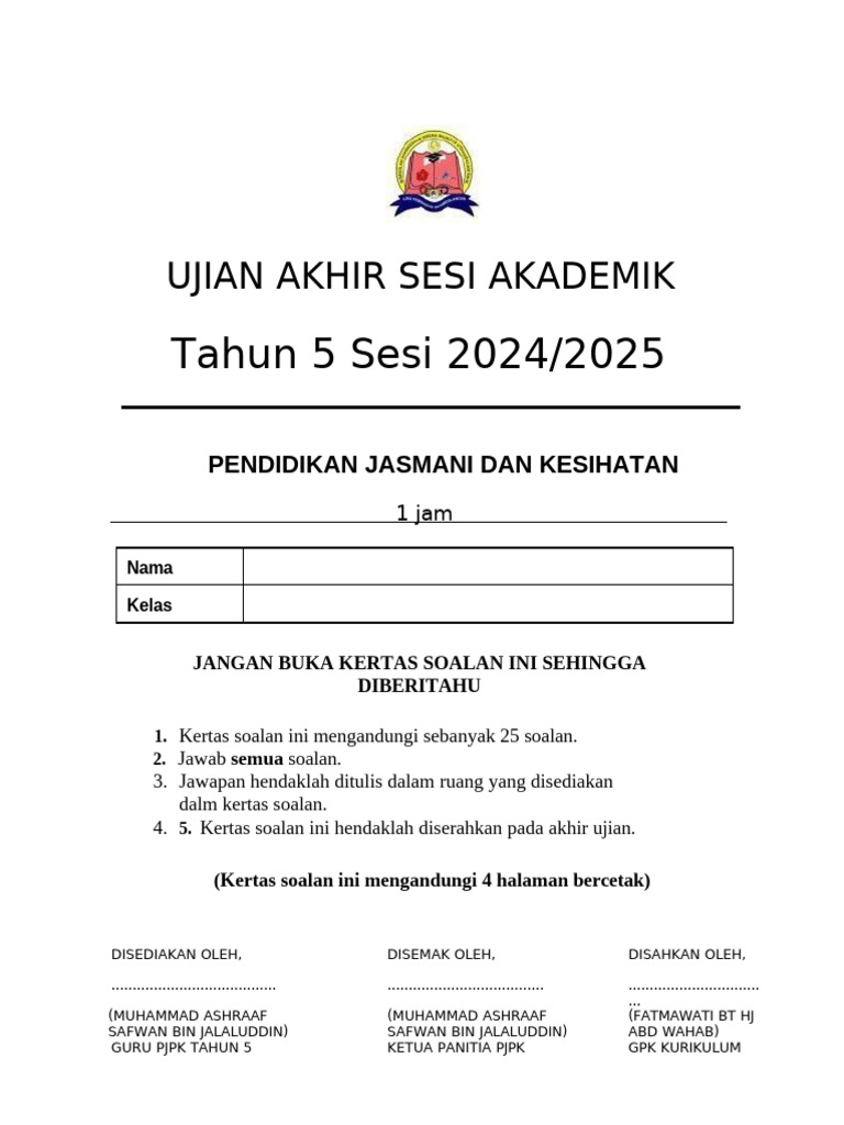 UASA TAHUN 5 PJPK | PDF