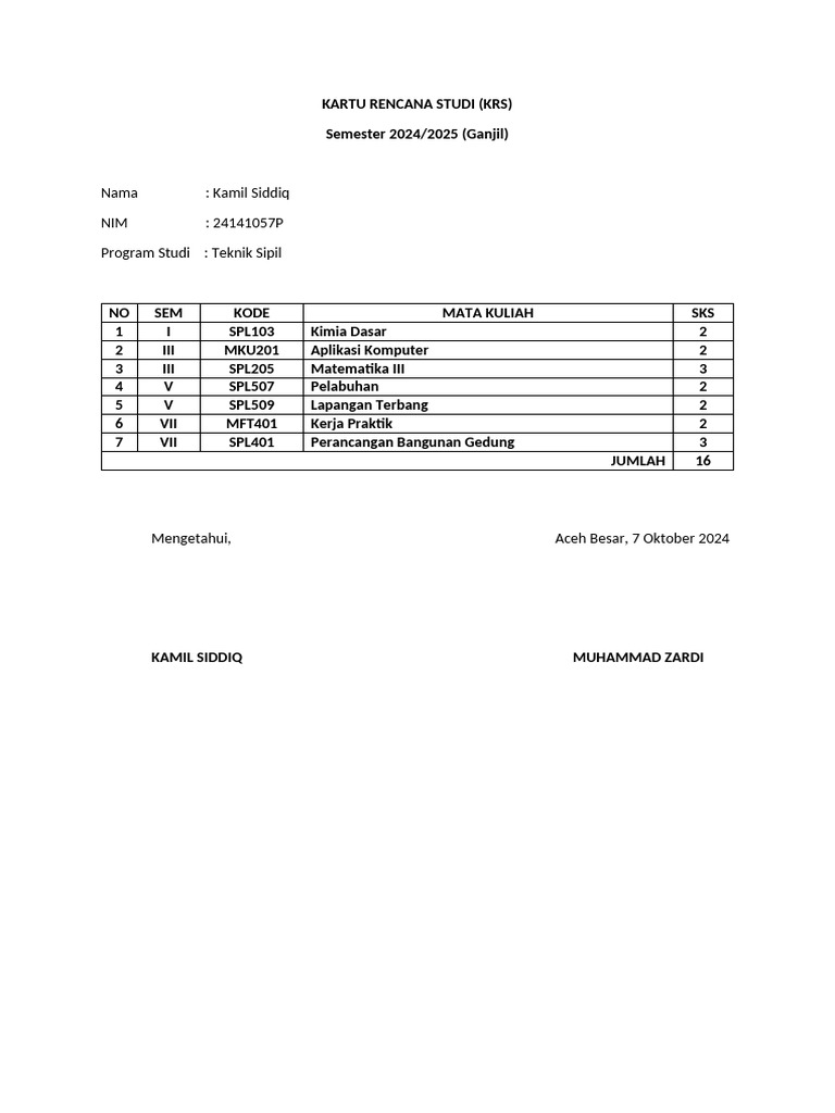 Kartu Rencana Studi | PDF