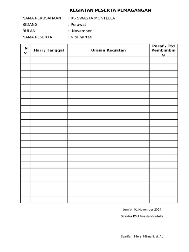 Contoh Log Kegiatan | PDF