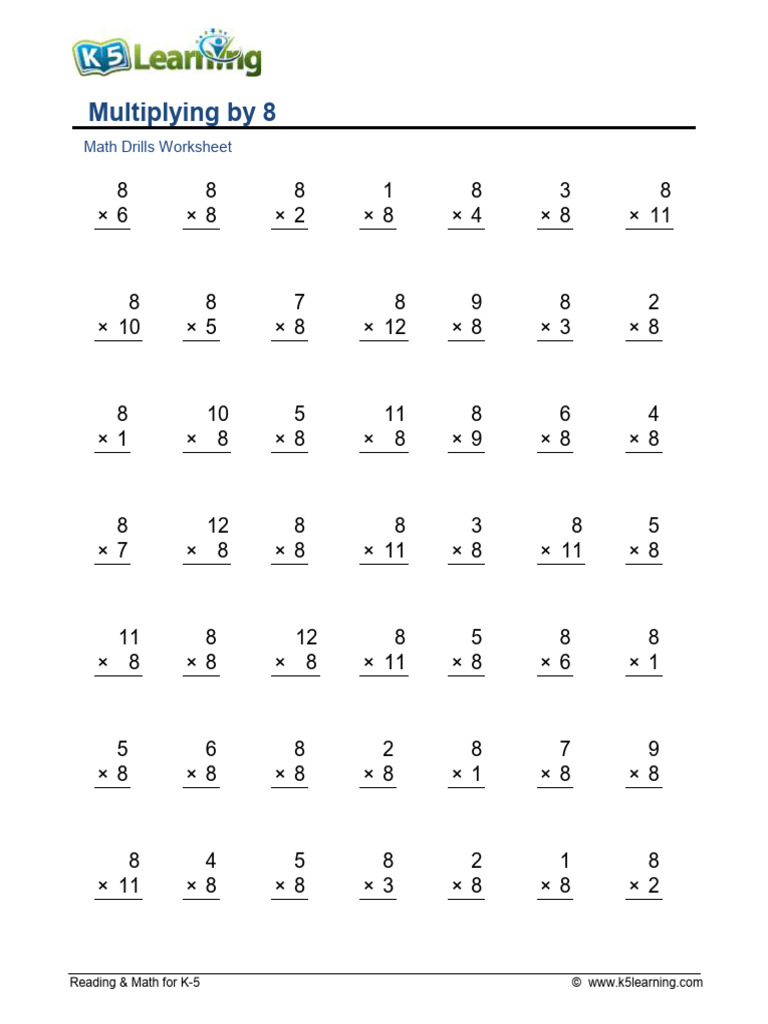 Multiplying by 8 Worksheet | PDF