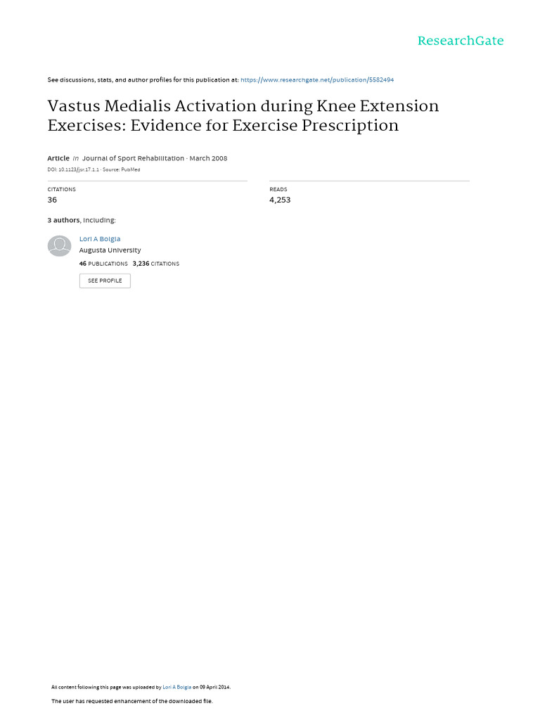 VM Activation in Knee Extension Exercises | PDF | Electromyography ...