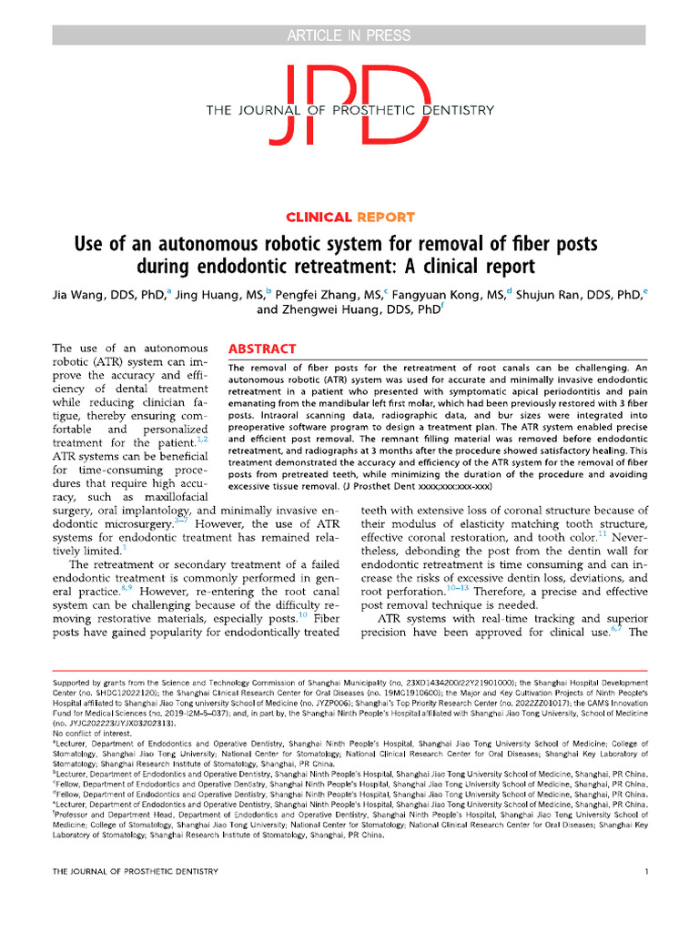 21.use of An Autonomous Robotic System For Removal of Fiber Posts During Endodontic Retreatment ...