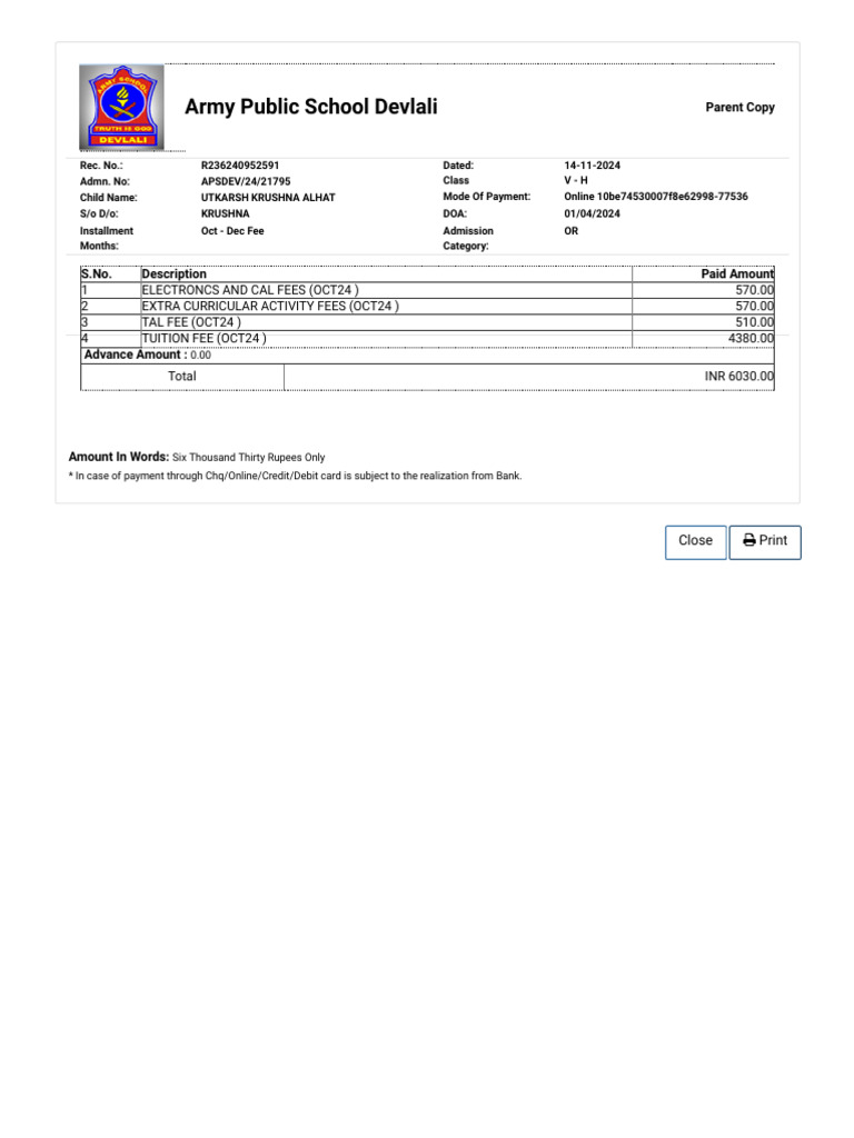Https Erp - Awesindia.edu - in FeeReceipts PrintFeeReceiptParent | PDF