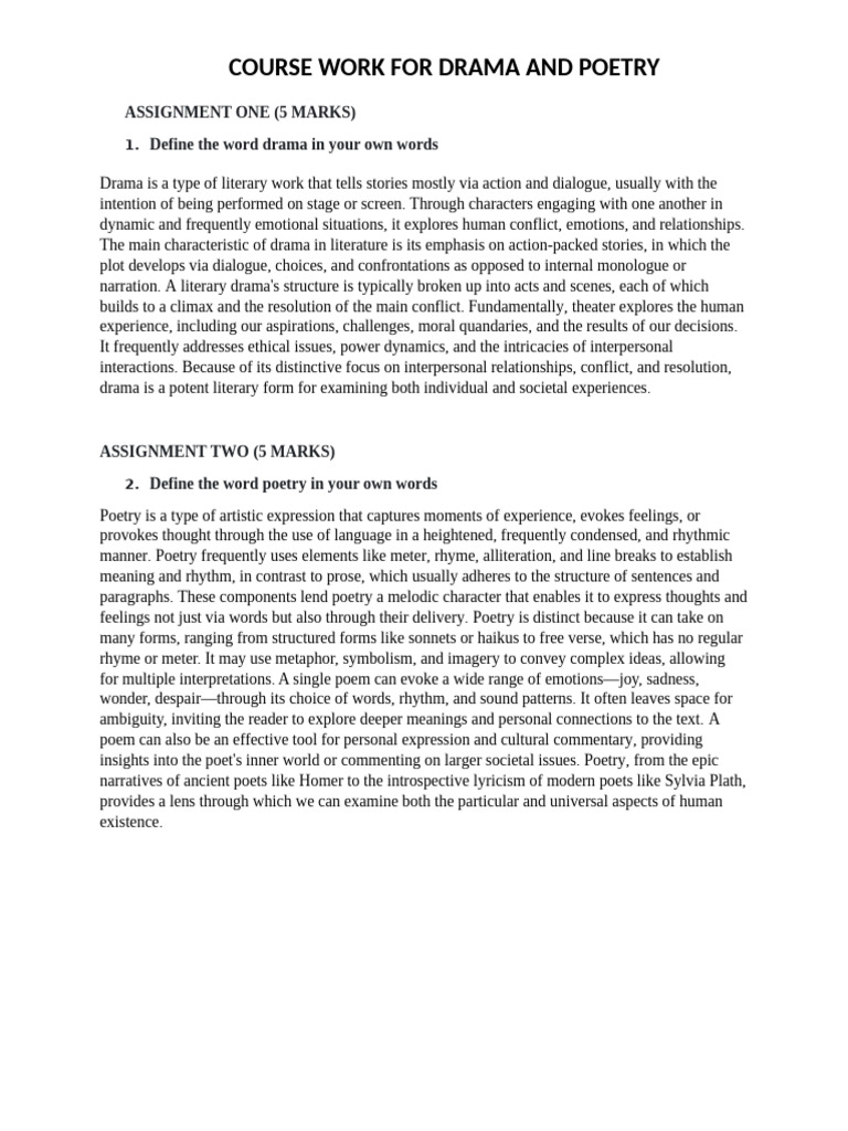Drama and Poetry Course Work | PDF | Poetry | Narrative