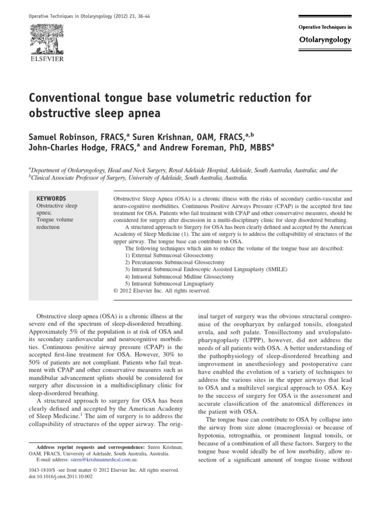 Conventional Tongue Base Volumetric Reduction For | PDF | Sleep Apnea ...