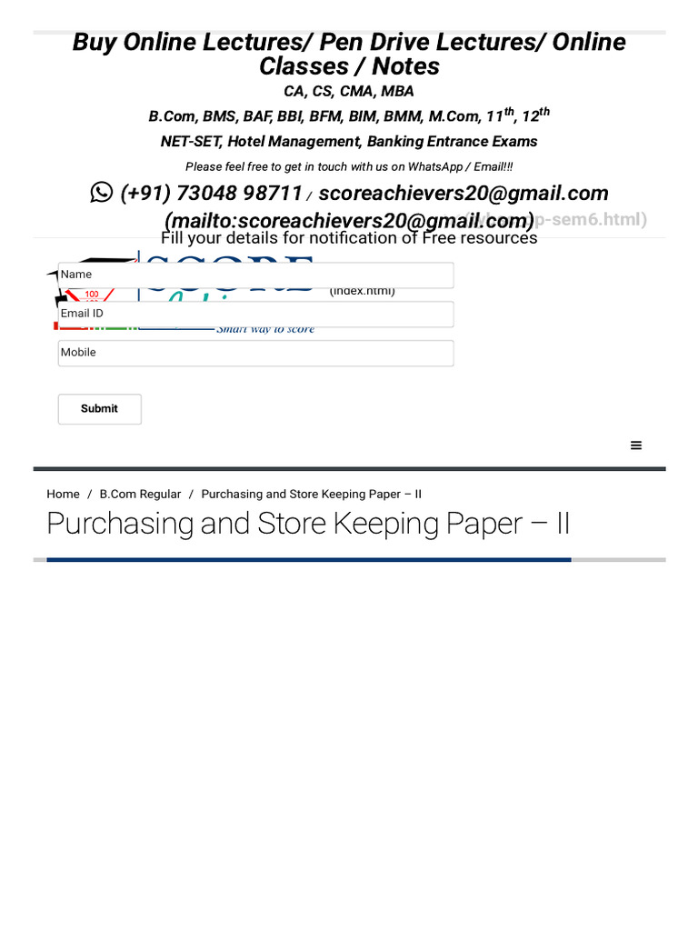Purchasing and Store Keeping Exam Guide | PDF | Supply Chain Management ...