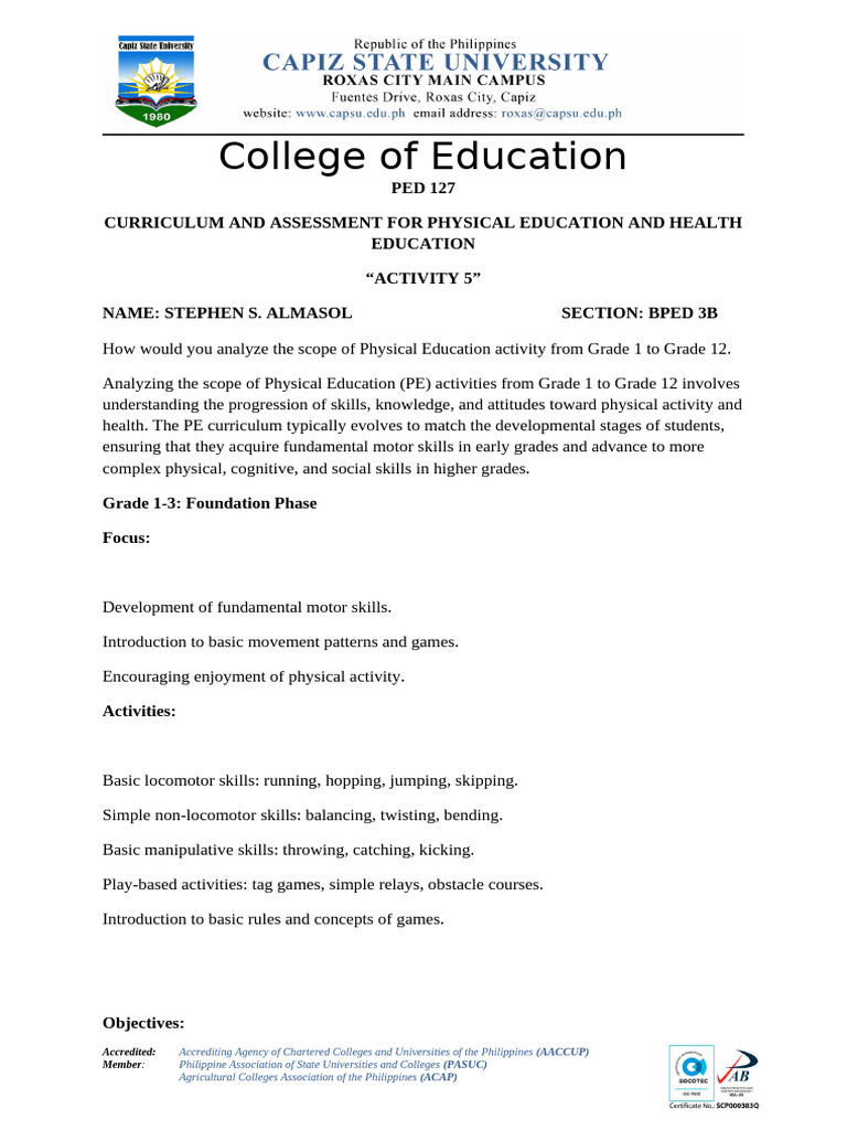 Activity 5 Pdf Physical Education Physical Fitness