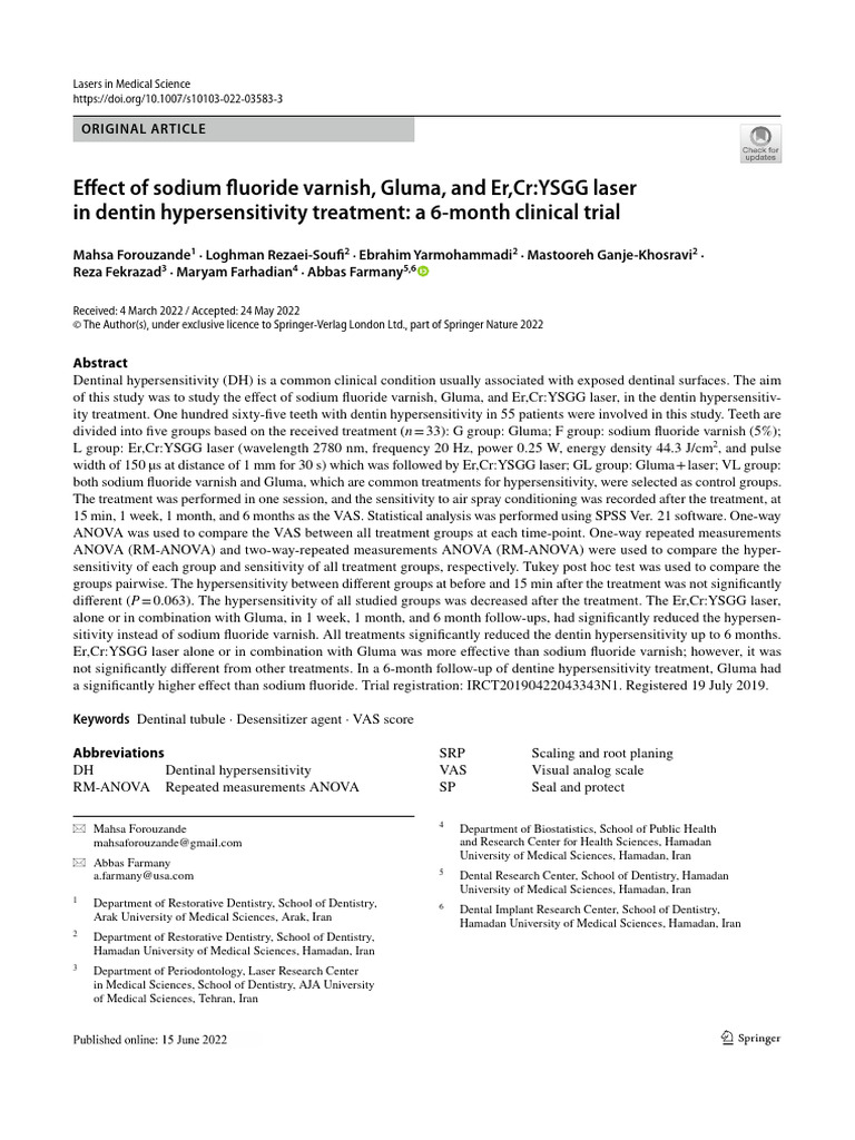 Effect of Sodium Fluoride, Gluma and Laser Up To 6 Month | PDF | Human ...