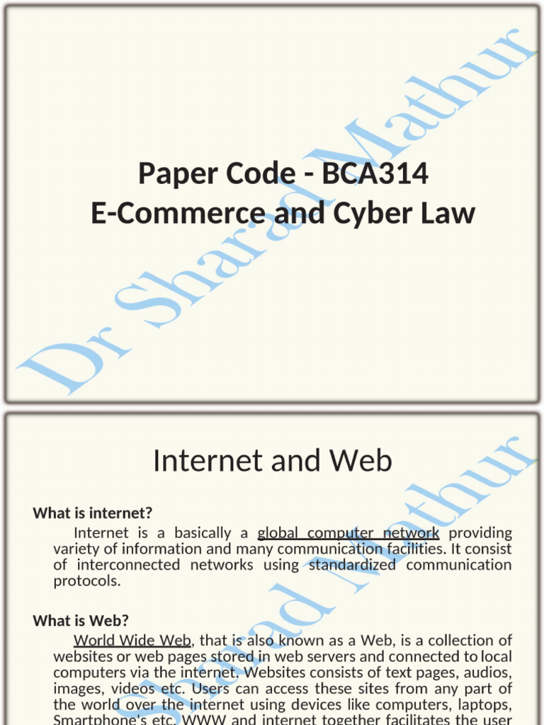 BCA314 E-Commerce and Cyber Law Unit 1 - Notes 1 | PDF
