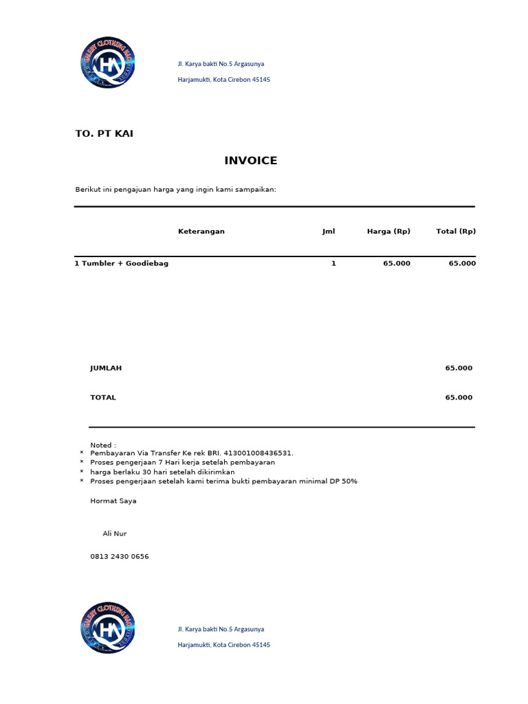 Invoice Pembayaran PT KAI | PDF