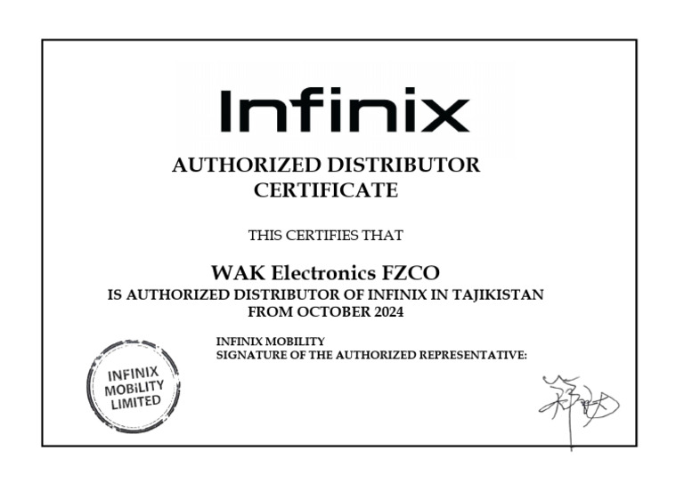 Authorized Distributor Certificate WAK Electronics FZCO: This Certifies ...