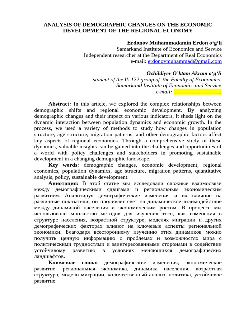 O'ktam Tezis 2 | PDF | Economic Growth | Labour Economics