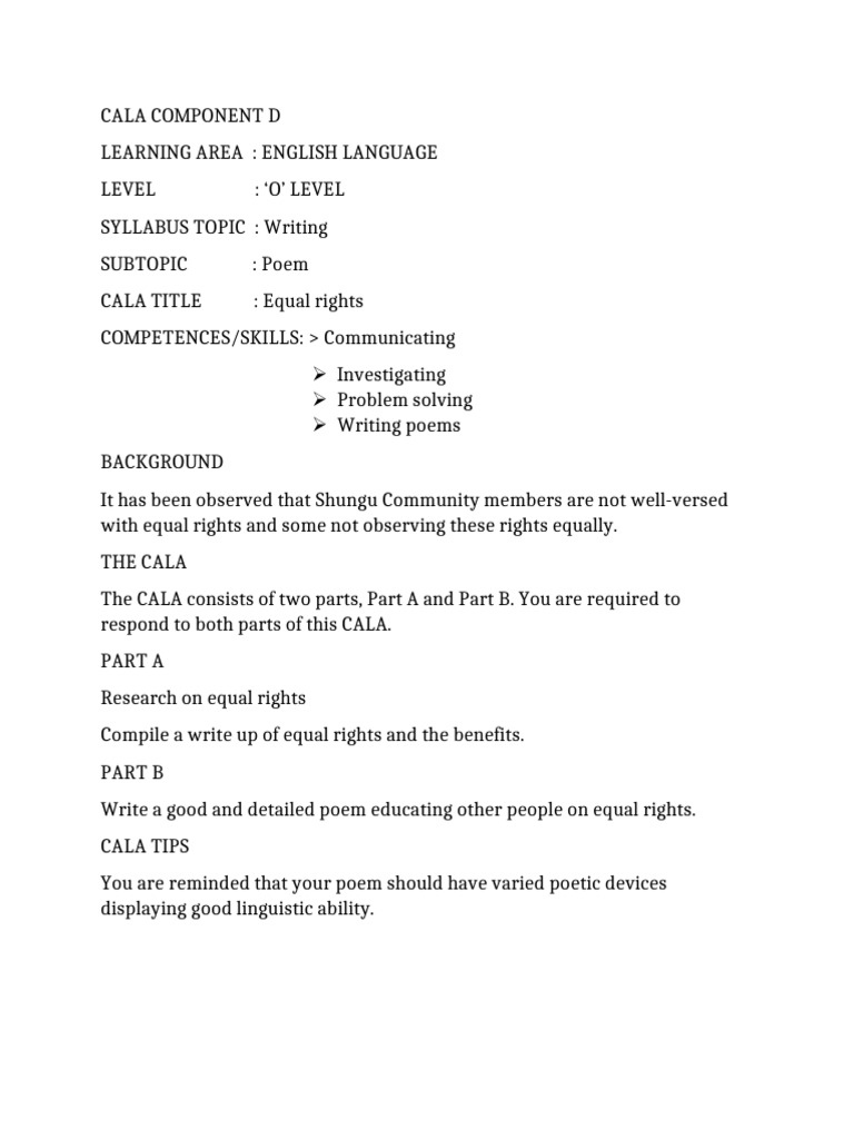 Cala Component D | PDF | Poetry | Communication