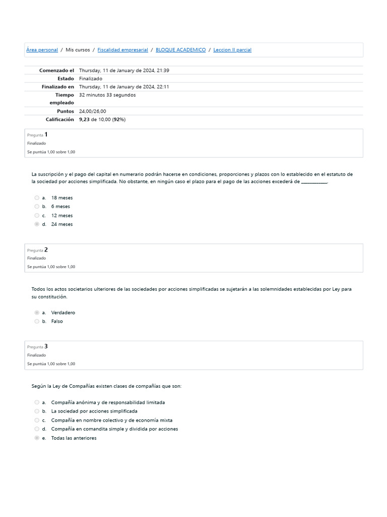 Leccion II Parcial - Revisión Del Intento | PDF | Sociedad de responsabilidad limitada | Business