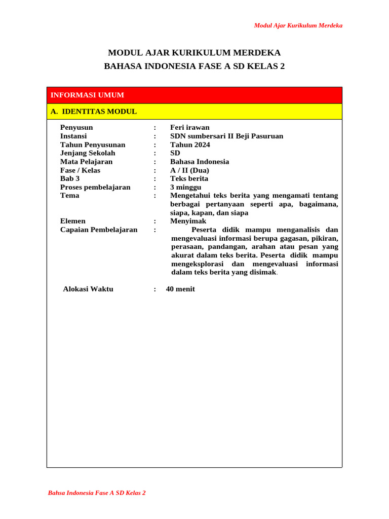 Modul Feri Kls 2 | PDF | Kesehatan Holistik | Sains & Matematika