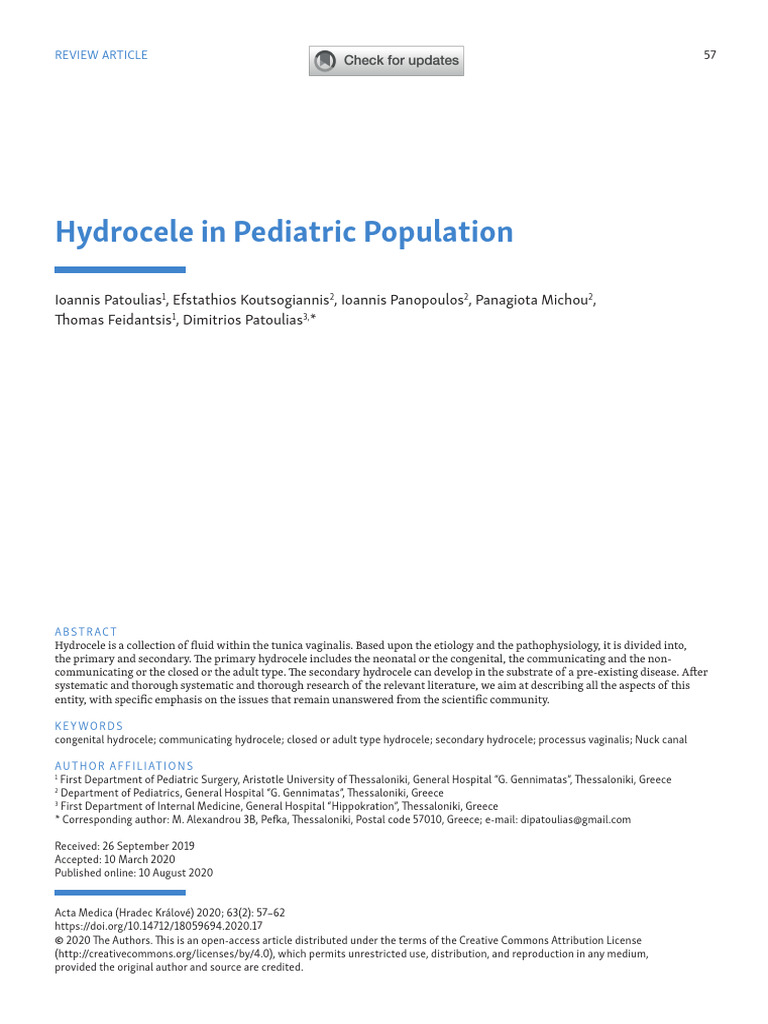 Pediatric Hydrocele: Types and Causes | PDF