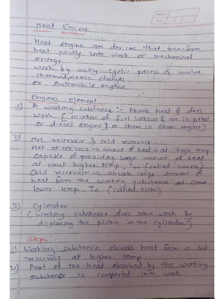 Thermodynamics (Notes of Heat Engine and Carnot Cycle) | PDF