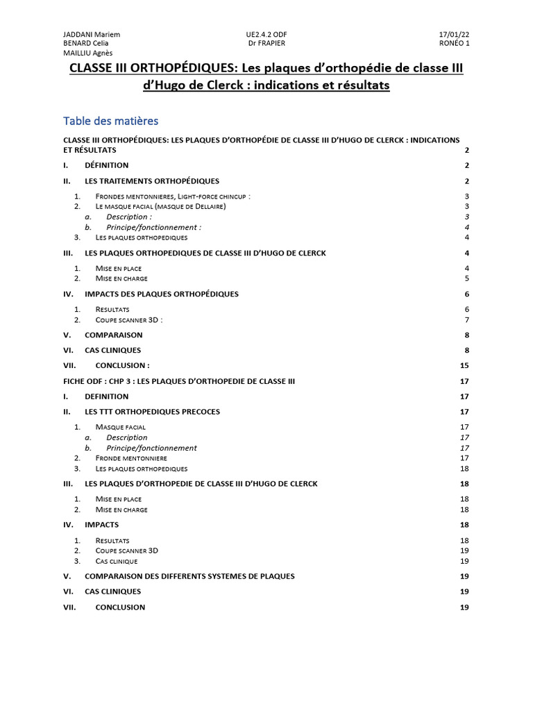 1 Suite ODF-les Classes III | PDF | Orthodontie