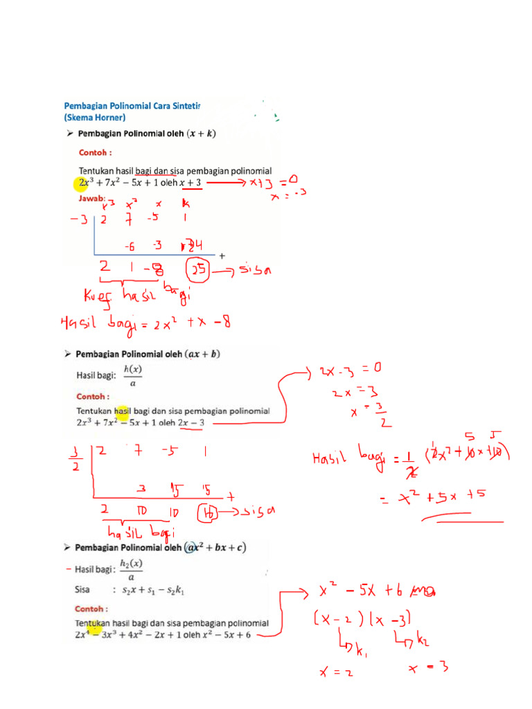 Materi Polinomial Bersusun, Horner, Horner Kino Senin | PDF