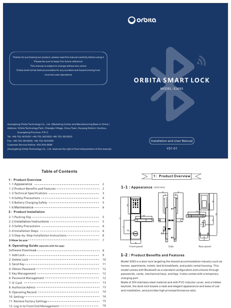 3093 Bluetooth Hotel Lock User Manual | PDF | Smart Card | Door