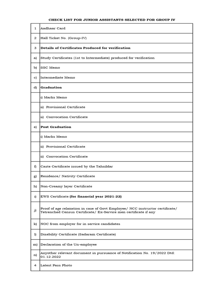 Check List For Certificate Verification | PDF | Finance & Money Management