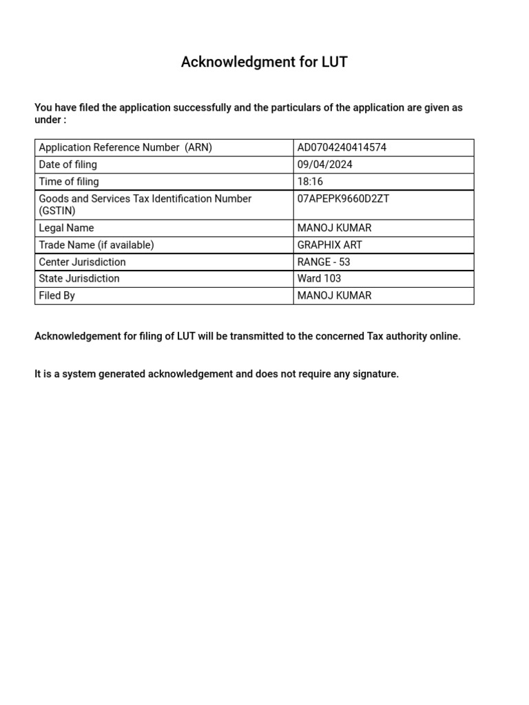 Acknowledgment For LUT | PDF
