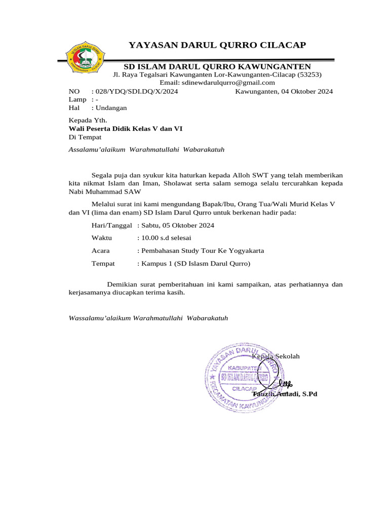 Undangan Rapat Study Tour Yogya | PDF