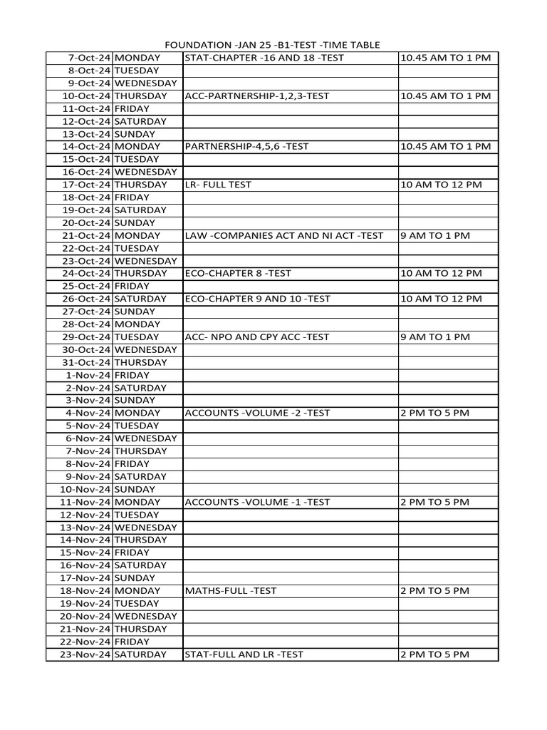 J-25 - B1 - Test Time Table | PDF