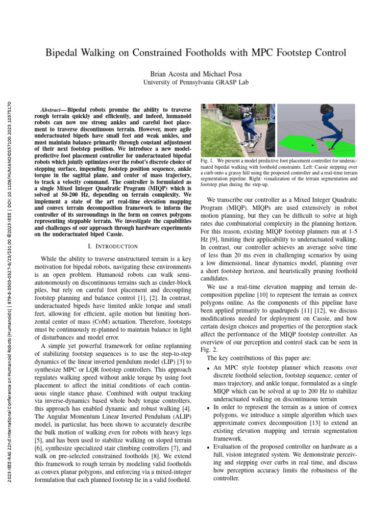 Acosta, Posa - 2023 - Bipedal Walking On Constrained Footholds With MPC Footstep Control | PDF ...