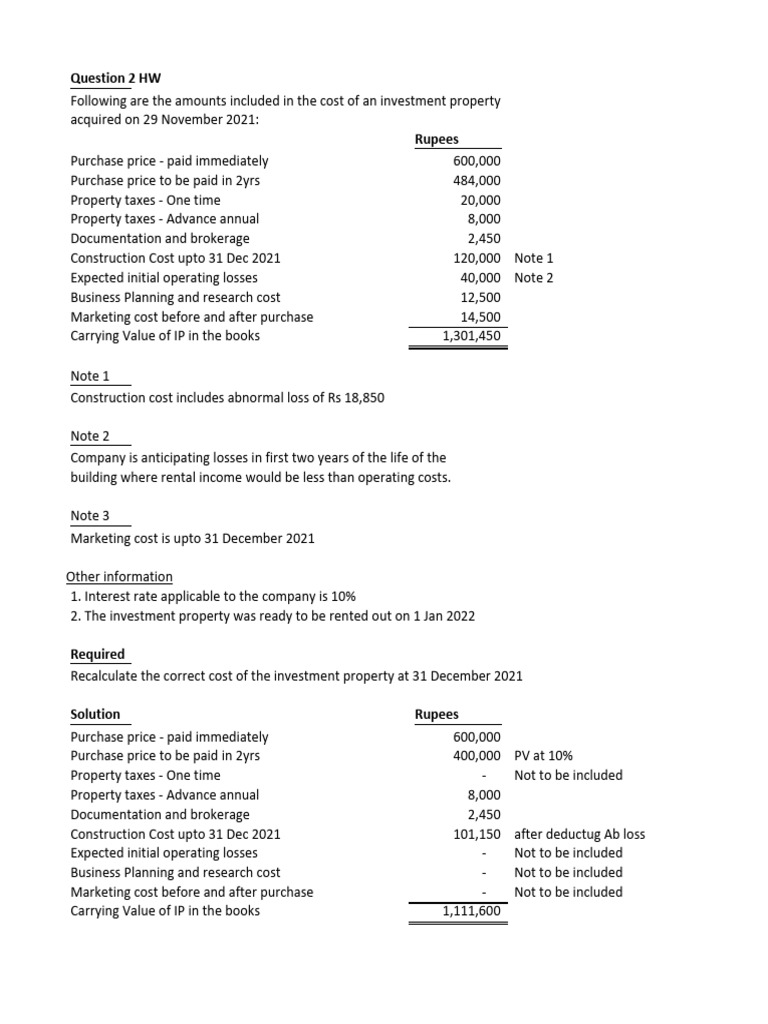 Investment Property Cost Breakdown | PDF