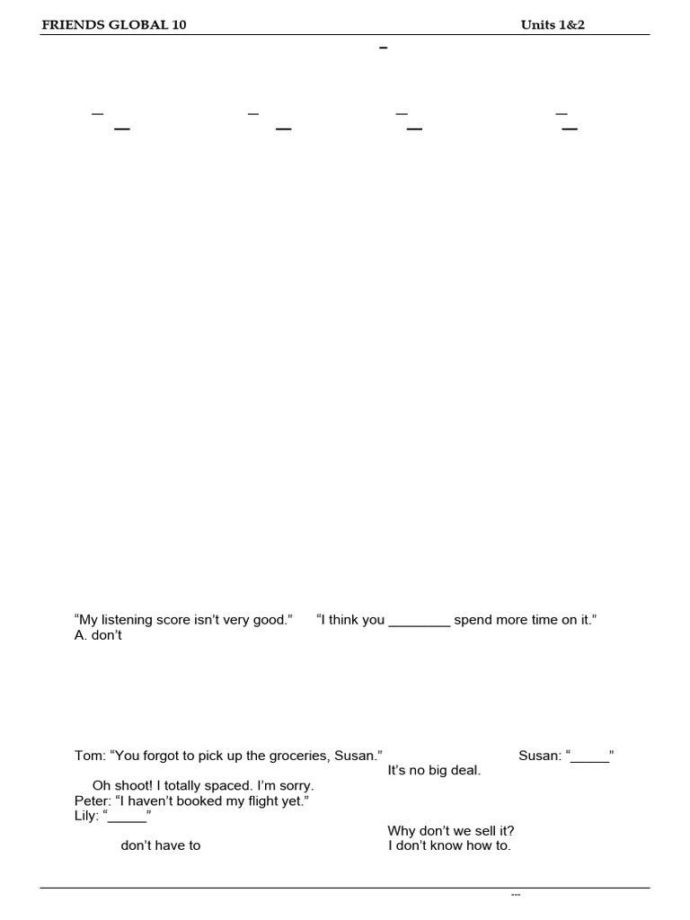 Tieng Anh 10 Friends Global - Unit 1&2 - Test 1 | PDF | Happiness
