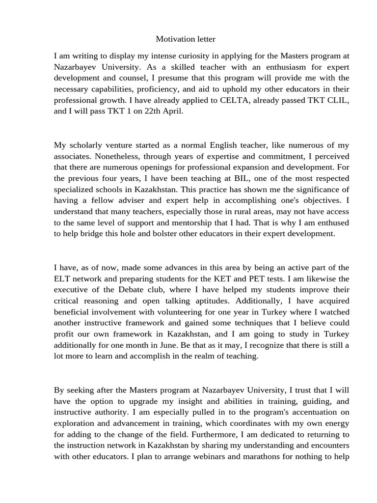 Motivation letter | PDF | Learning | Behavior Modification