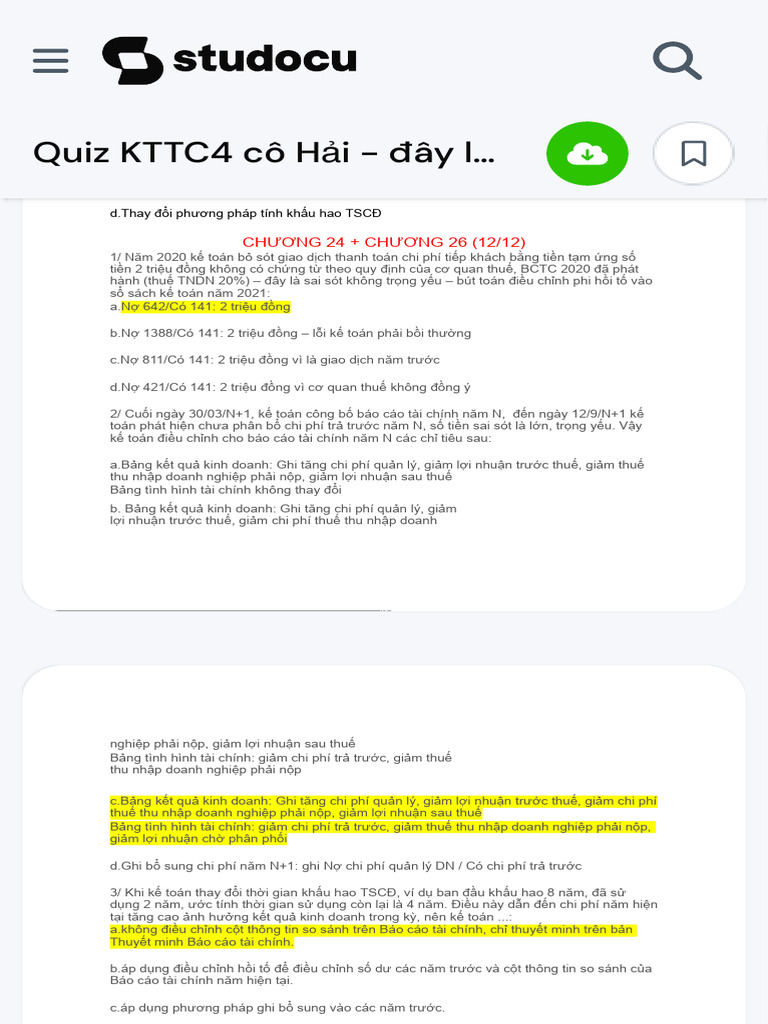 Quiz KTTC4 Cô Hải - Đây Là Bản Tổng Hợp Quiz KTTC | PDF