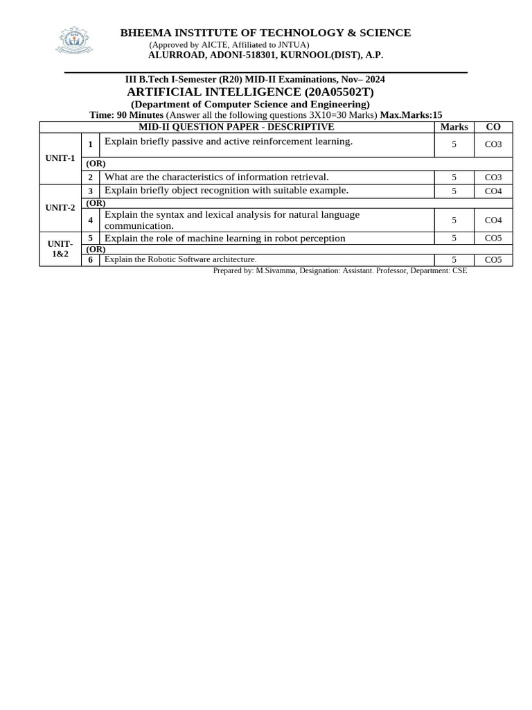 AI Mid-II QP | PDF | Artificial Intelligence | Intelligence (AI) & Semantics