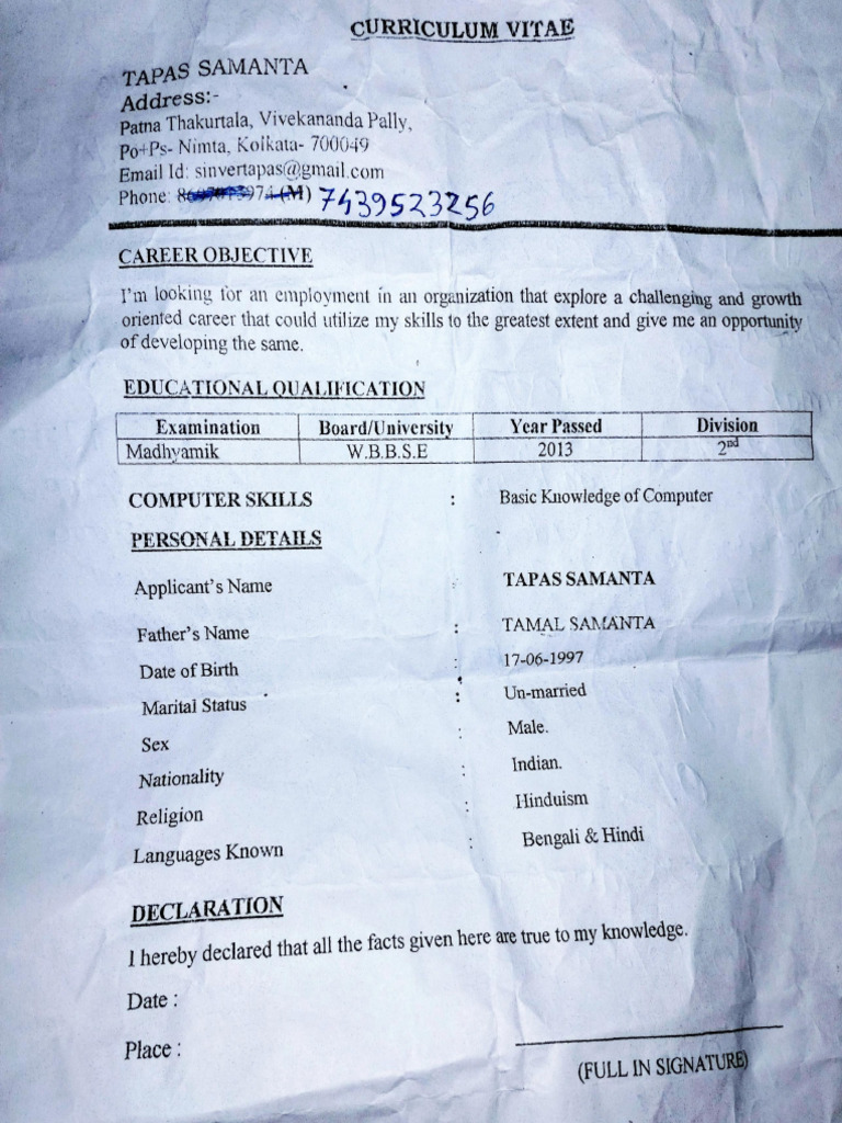 CV of Tapas Samanta | PDF