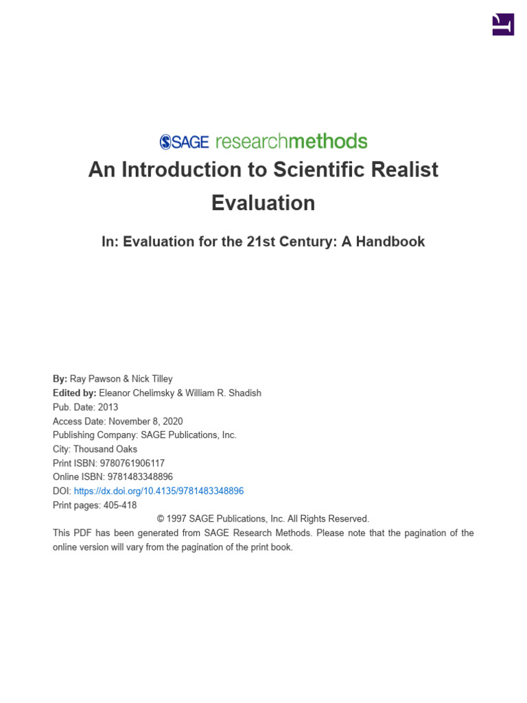 Pawson & Tilley 2013 Introduction To Realistic Evaluation | PDF ...