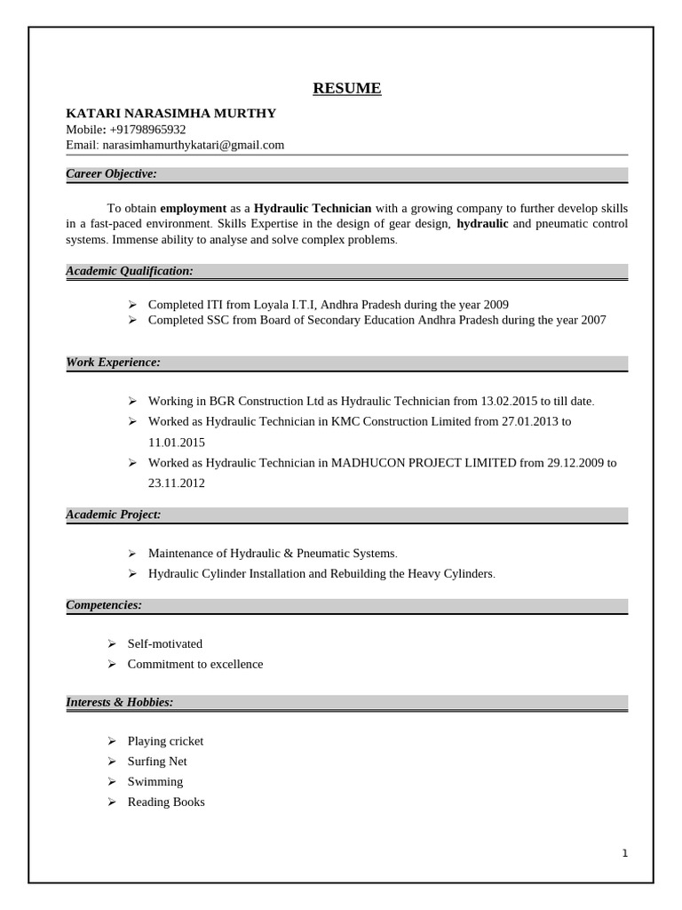Mr. K Narasimha Murthy Resume | PDF