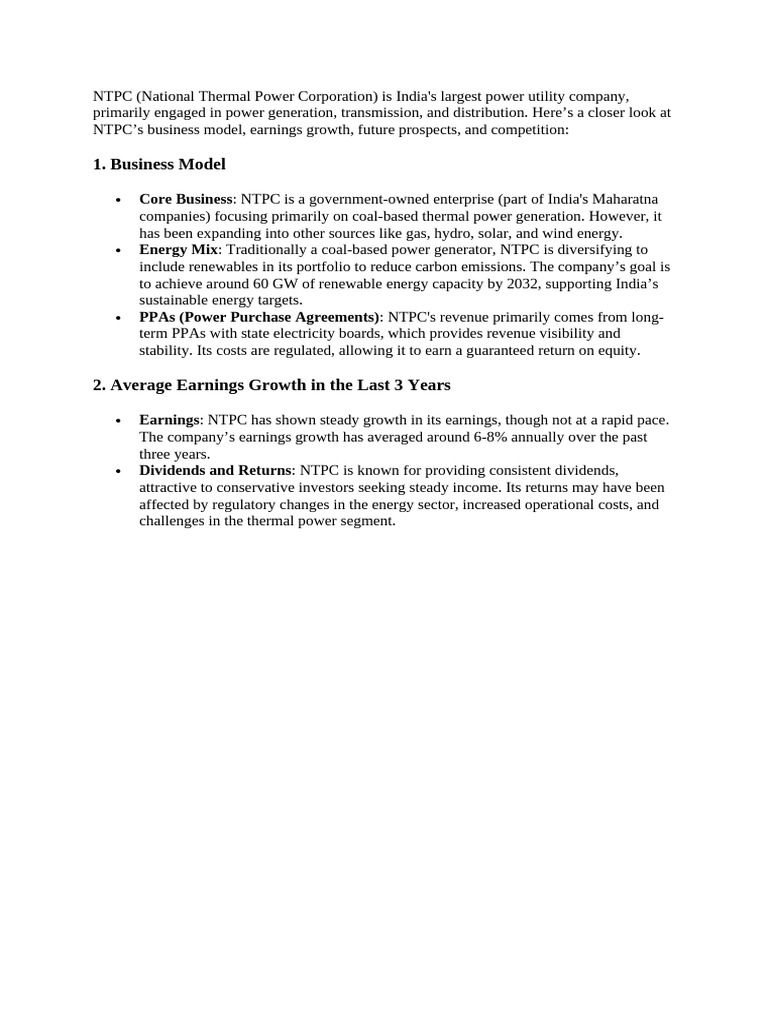 NTPC: Business Model and Earnings Growth | PDF | Finance & Money ...