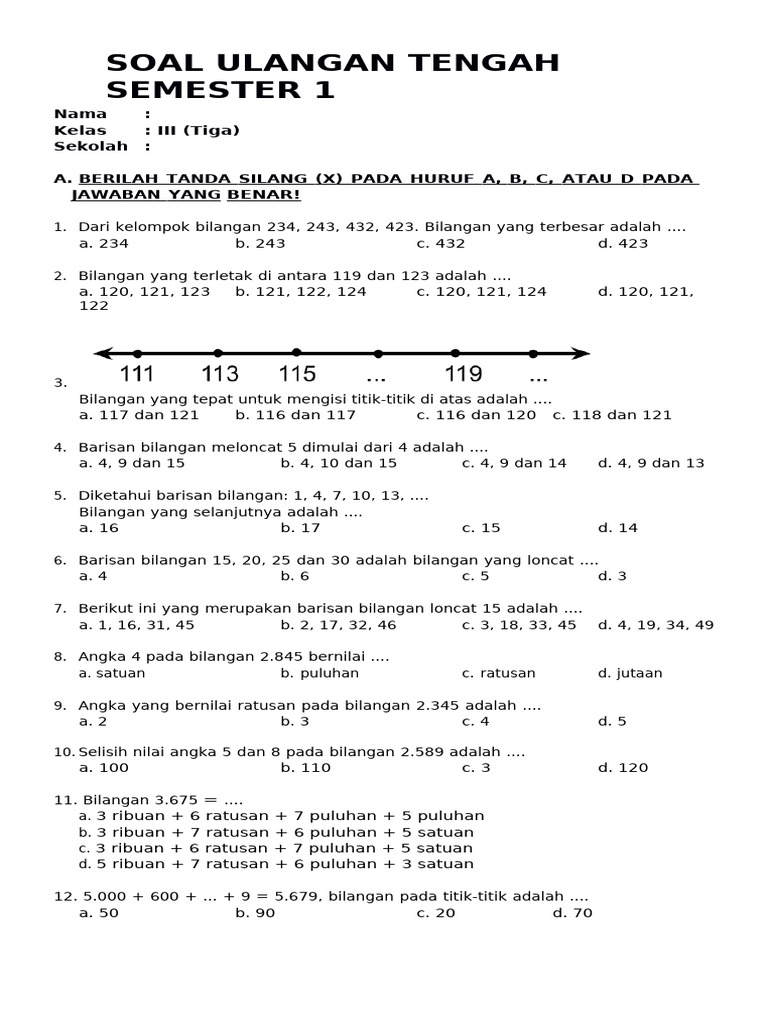 Soal UTS Matematika Kelas 3 SD Semester 1 Ganjil Dan Kunci Jawaban WWW Bimbelbrilian Com | PDF ...