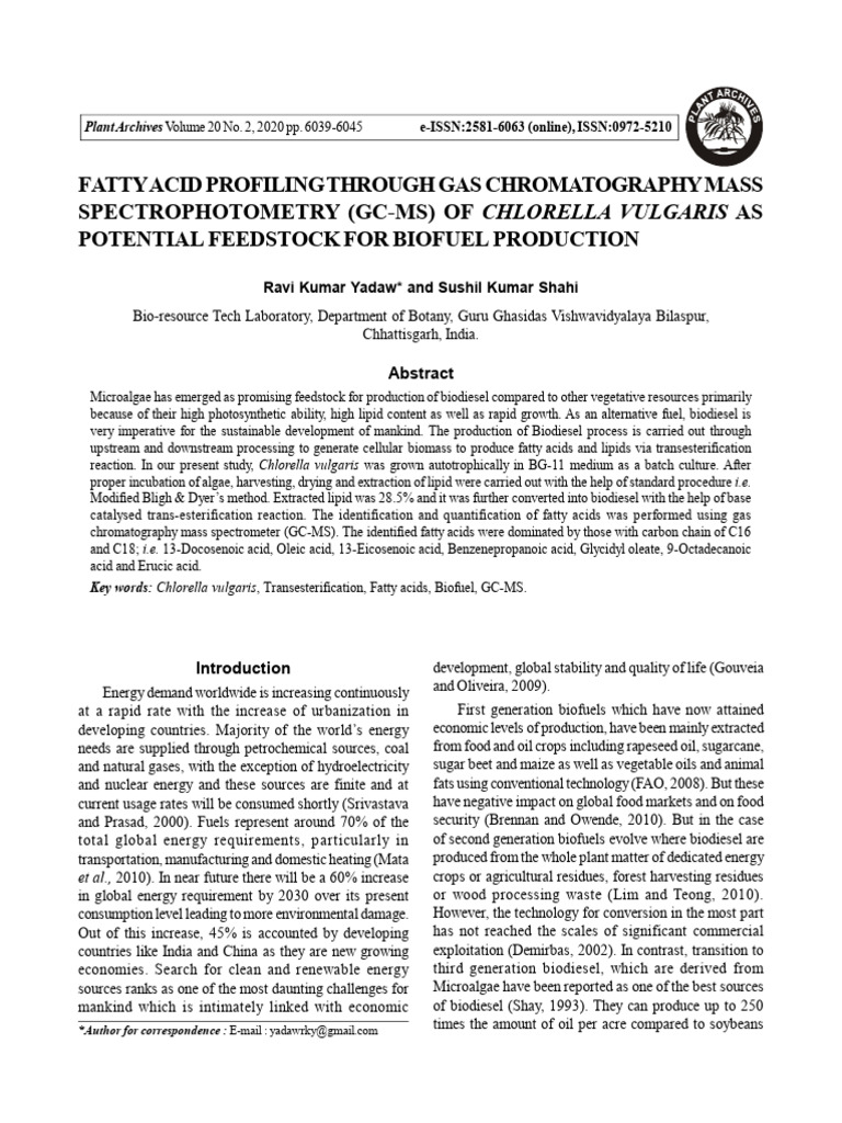 Gc Ms Analysis Of Algal Oil Pdf Gas Chromatography Mass