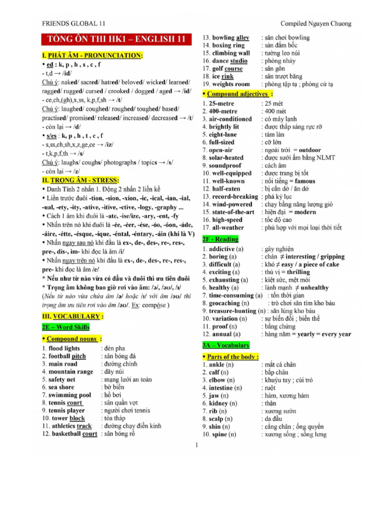 Anh 11 - On Tap Tong Hop CHK1 | PDF