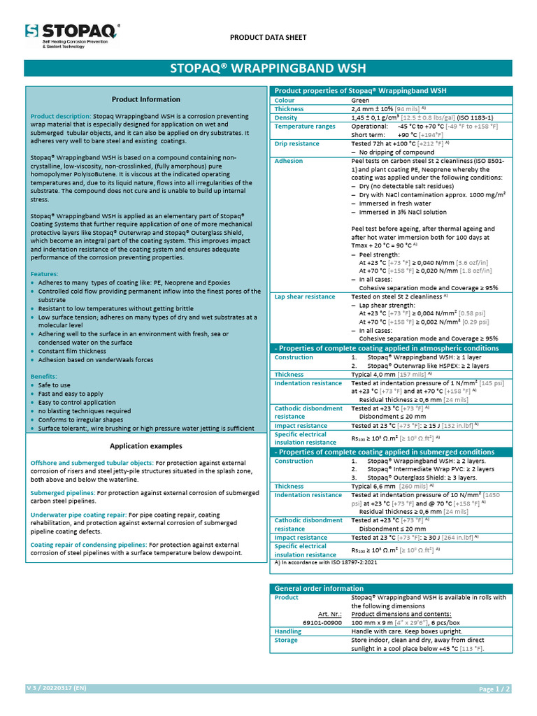 PDS Stopaq Wrappingband WSH V3 EN 1 | PDF | Coating | Corrosion